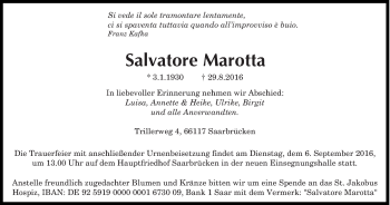Traueranzeigen von Salvatore Marotta | Trauer.de