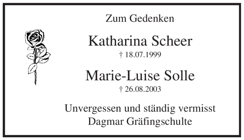 Traueranzeigen von Marie-Luise Solle | Trauer.de