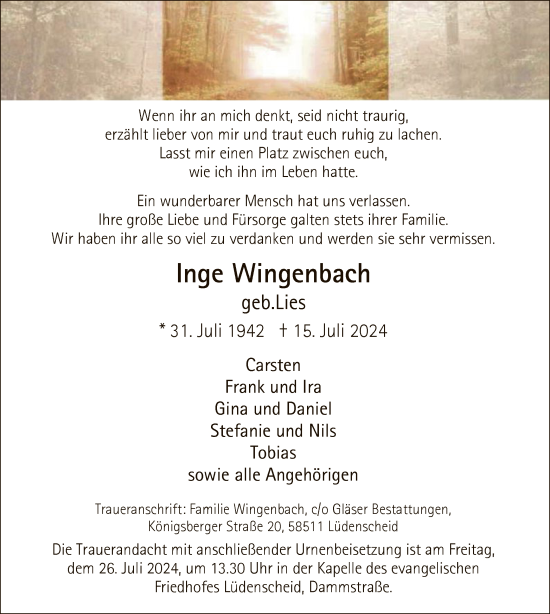 Traueranzeigen der letzten 14 Tage | Trauer.de